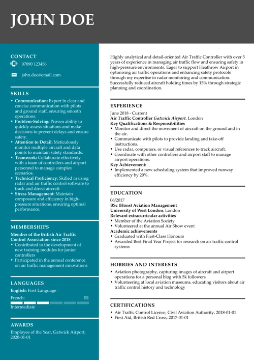 Air Traffic Controller CV Examples & Guide