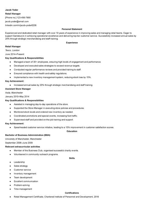 Sainsbury's CV Example & Step-by-Step Writing Guide