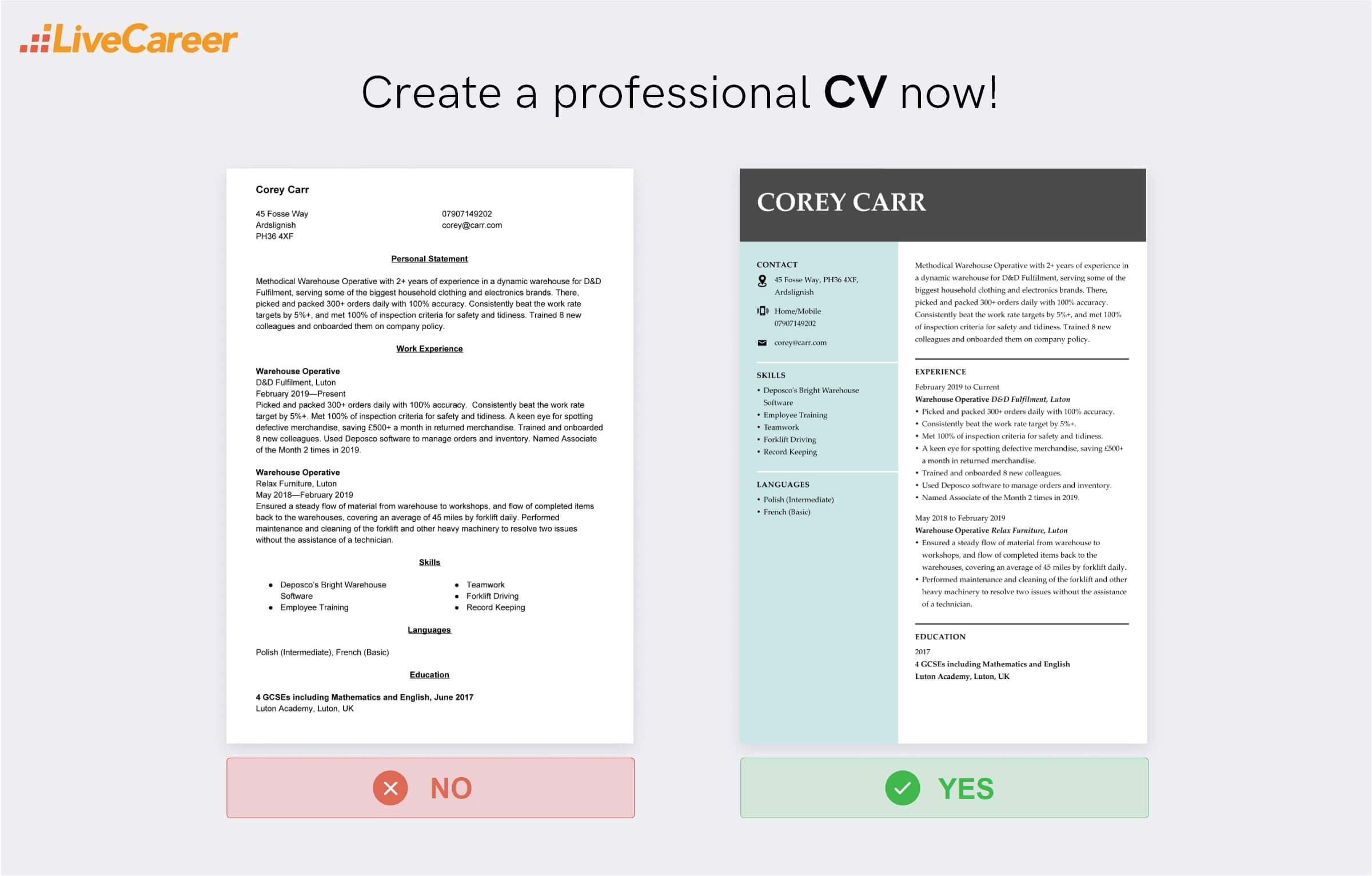 Warehouse Operative CV Example For Warehouse Workers